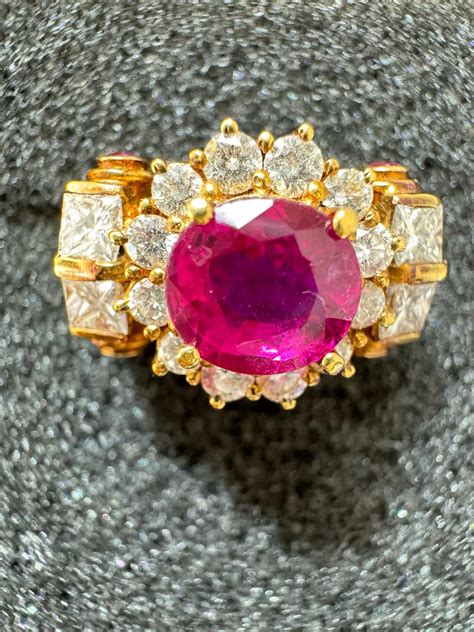 18k Y G Ruby Burma No Heat White Diamond Ring