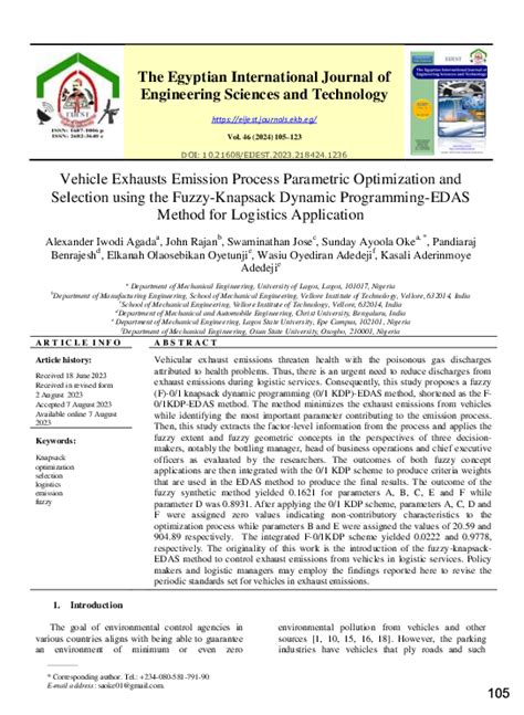 Pdf Vehicle Exhausts Emission Process Parametric Optimization And