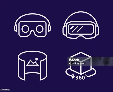 Vr 眼鏡的智慧手機向量插圖線 Deisgn 集虛擬實境頭盔隔離圖示向量圖形及更多便攜式資訊設備圖片 便攜式資訊設備 厚紙皮 商標