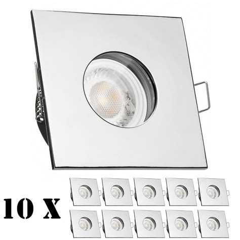 Ledando Led Einbaustrahler 10er Ip65 Led Einbaustrahler Set Extra Flach In Chrom Mit 5w