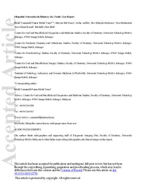 Pdf Idiopathic Osteosclerosis Mimicry Of A Tooth Case Report