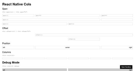 React Native Cols Examples CodeSandbox