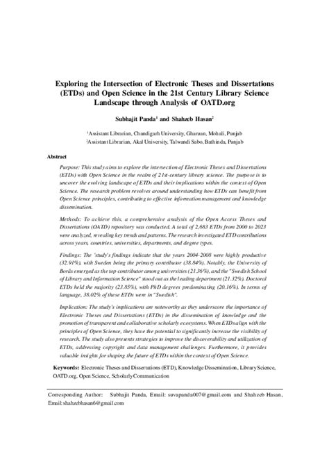 Pdf Exploring The Intersection Of Electronic Theses And Dissertations Etds And Open Science