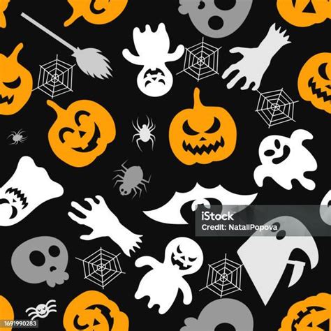 ハロウィーンのデザインハロウィーンのシンボル漫画風の幽霊コウモリカボチャベクターイラスト お祝いのベクターアート素材や画像を多数ご用意