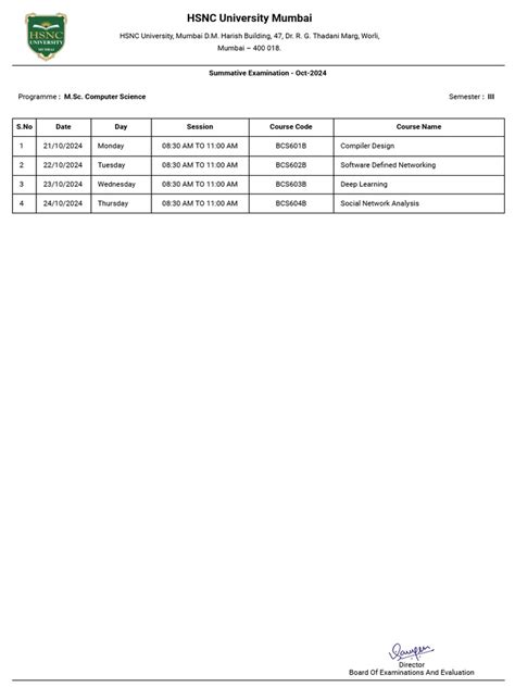 Timetable Msc Computer Science Sem 3 Oct 2024 Pdf