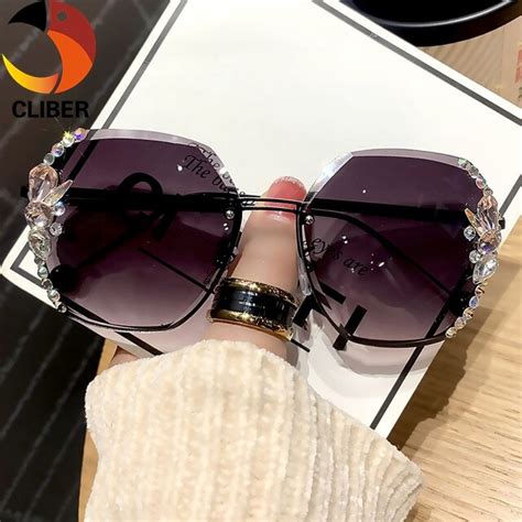 Cliber 1ชิ้นที่ไม่มีขอบแว่นกันแดดผู้หญิงเซ็กซี่แบรนด์หรูออกแบบเพชร