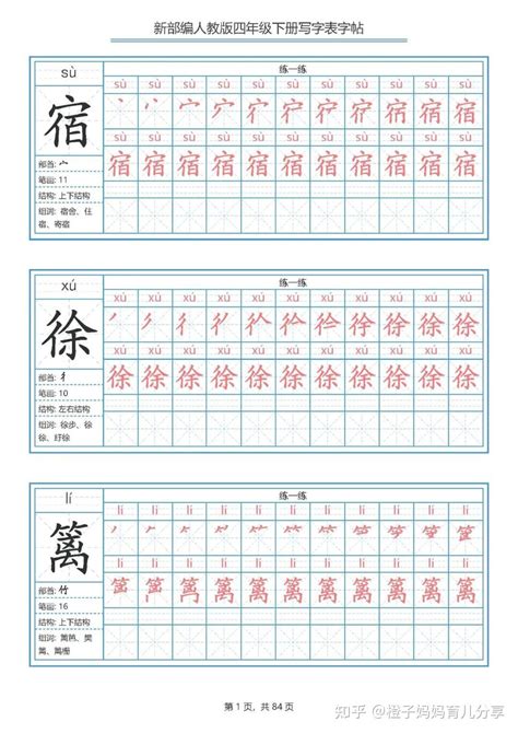A003 【小学教辅】2024版：1 6年级语文下册写字表《田字格字帖》（拼音、部首、笔顺、笔画），可下载打印，建议收藏！ 知乎