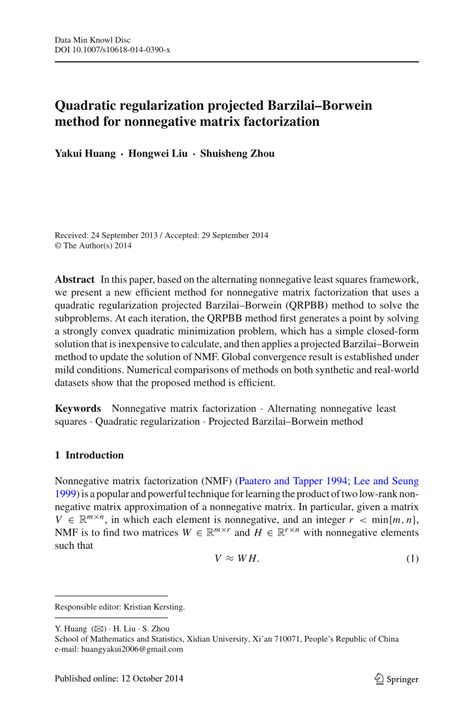 Pdf Quadratic Regularization Projected Barzilaiborwein Method For