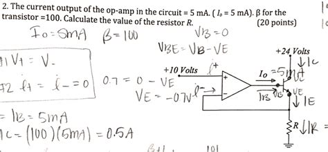 solved the current output of the op amp in the circuit