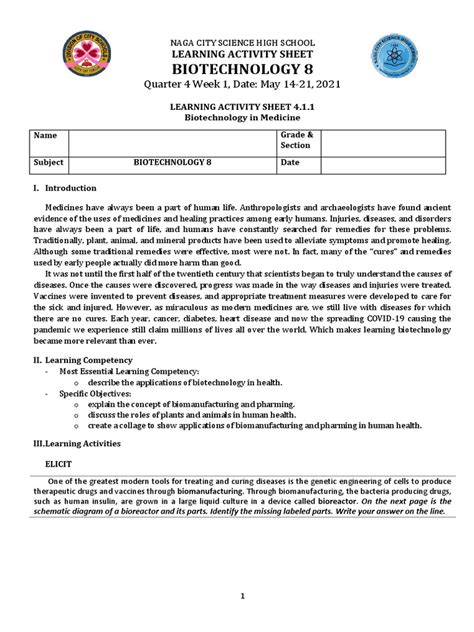 Biotechnology 8 Q4 Week1 Las Pdf Genetic Engineering Vaccines