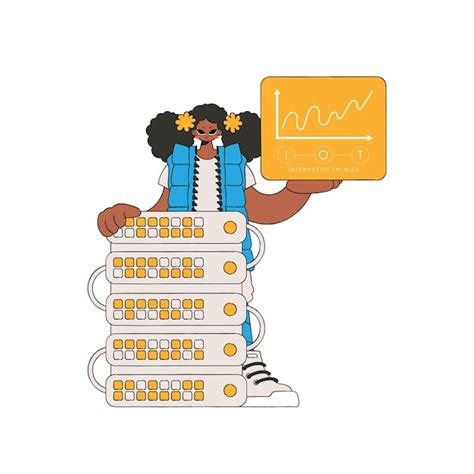 Premium Vector Girl Stands By Server Logo Of Iot In Her Hands