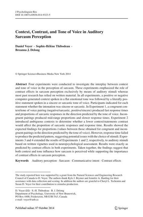 pdf context contrast and tone of voice in auditory sarcasm