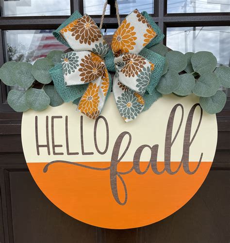 Hello Fall Door Hanger Fall Door Hanger Fall Door Decor Etsy