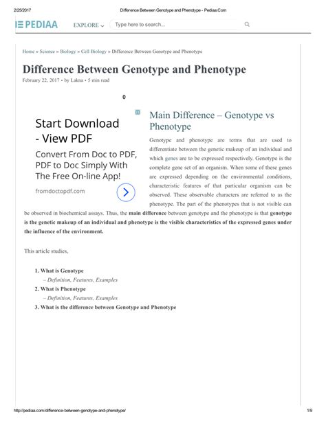 PDF Difference Between Genotype And Phenotype