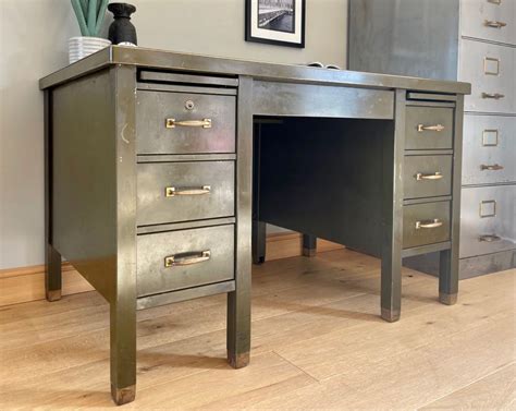 Exceptional Mid Century Industrial Steel Desk Antique Vintage And