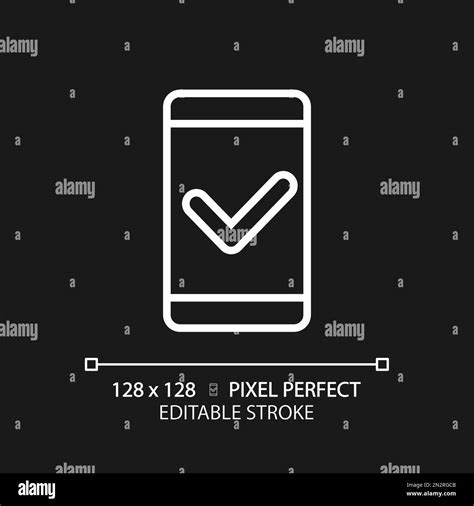 Mobile Phone With Check Mark Pixel Perfect White Linear Icon For Dark