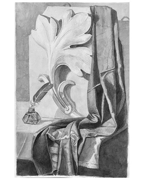 рисунок Натюрморта с гипсовой розеткой и драпировкой Натюрморты Рисунок Натюрморт