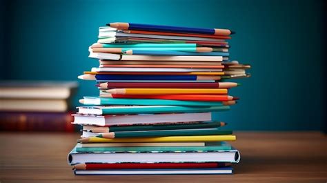 Premium Photo Stack Of Textbooks And Notebooks With Pen