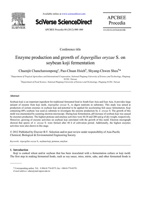 Pdf Enzyme Production And Growth Of Aspergillus Oryzae S On Soybean Koji Fermentation
