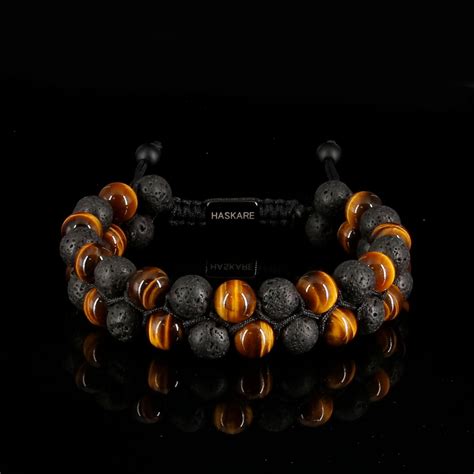 Tiger Eye And Lava Beaded Bracelet Stacked 8mm Haskare