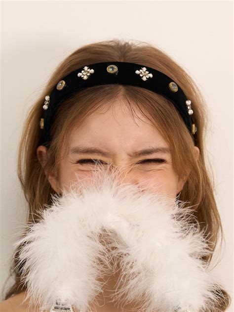 Ququ Velvet Headband Sparkly Headband Sparkling Crystal Embellished