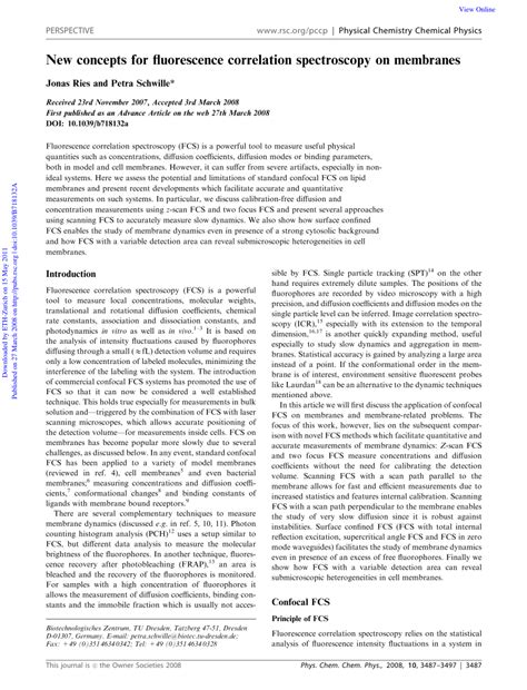 Pdf New Concepts For Fluorescence Correlation Spectroscopy On Membranes