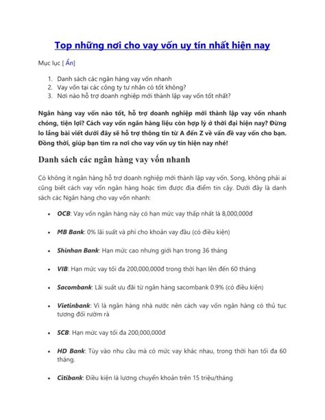 PPT Top Nhung Noi Cho Vay Von Uy Tin Nhat Hien Nay PowerPoint Presentation ID