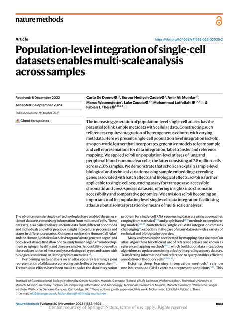 Pdf Population Level Integration Of Single Cell Datasets Enables