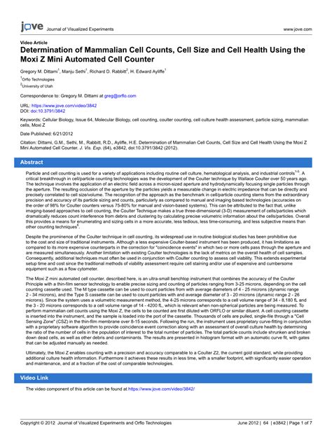 Determination Of Mammalian Cell Counts Cell Size And Cell Health Using The Moxi Z Mini