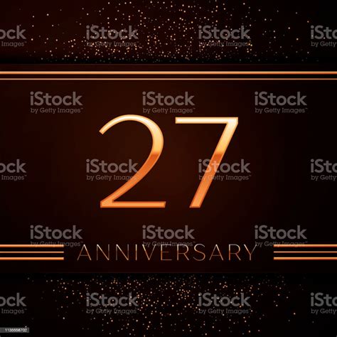 현실적인 20 일곱 년 기념일 축 하 로고 황금 숫자와 갈색 바탕에 황금 색종이 당신의 생일 파티를 위한 다채로운 벡터 템플릿