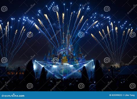 Fireworks And Light Show In Shanghai Disneyland Editorial Photography