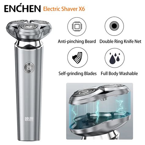 Enchen 남성용 전기 면도기 습식 및 건식 이중 사용 얼굴 투명 스마트 안티 핀치 수염 면도기 플로팅 블레이드