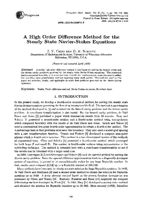 Pdf A High Order Difference Method For The Steady State Navier Stokes Equations