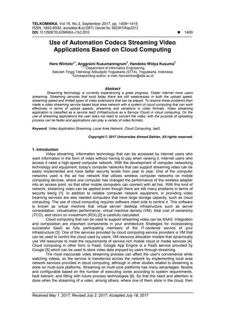 Use Of Automation Codecs Streaming Video Applications Based On Cloud
