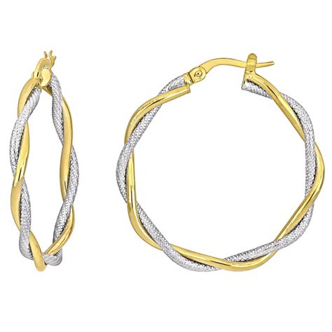 33mm Twisted Hoop Earrings In 10k Two Tone Yellow And White Gold Bjs