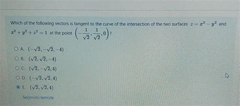 Solved Which Of The Following Vectors Is Tangent To The Chegg