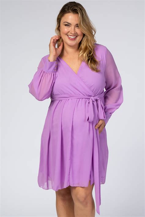 Lavender Chiffon Plus Maternity Wrap Dress Pinkblush