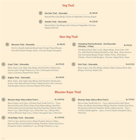 Menu Of Bhooter Raja Dilo Bor Bidhannagar Kolkata Dineout