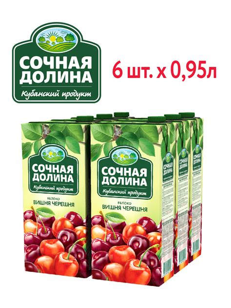 Сокосодержащий напиток 0.95 л х 6 шт Сочная Долина Яблоко Вишня Черешня ...