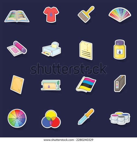 Print Process Icons Set Stikers Collection Stock Vector Royalty Free