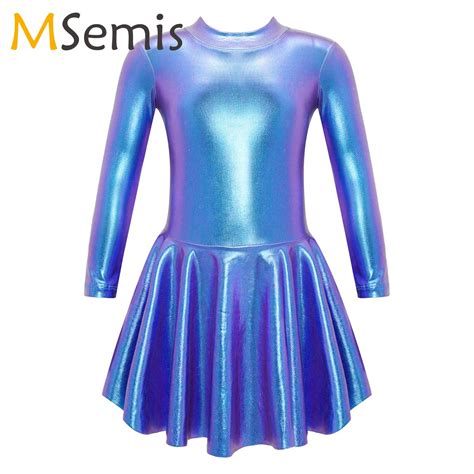Kinder M Dchen Metallic Abbildung Eislaufen Kleid Shiny Gymnastik