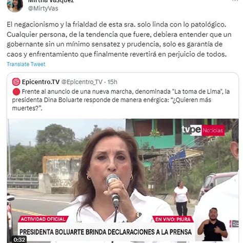 Mirtha Vásquez El negacionismo y la frialdad de Dina Boluarte linda con lo patológico Infobae