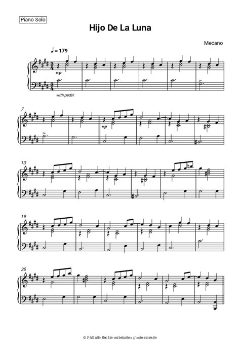 Hijo De La Luna Mecano Noten Pdf Solo Klavier Note Store De
