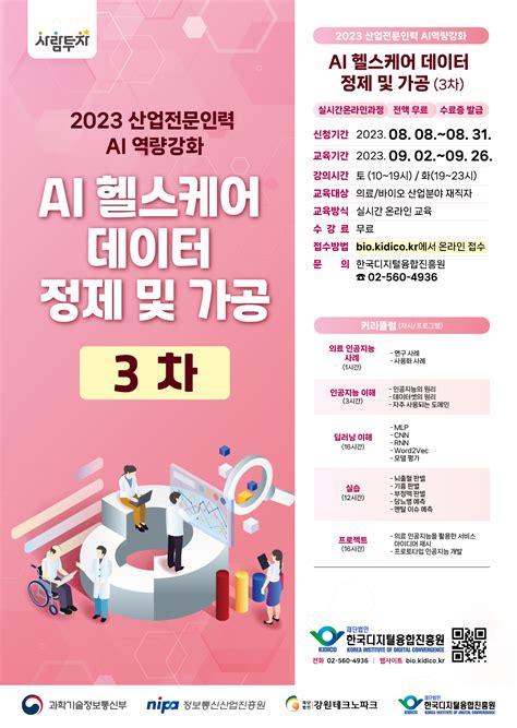 한국디지털융합진흥원 2023 산업전문인력 Ai 역량강화 Ai 헬스케어 데이터 정제 및 가공 3차 기관별 교육·행사알림