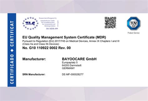 Mdr Certificate For Class Iib Medical Device Bayoocare