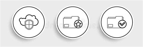 Set Line Document Folder And Check Mark Cloud Shield And With Star Icon Vector Stock Vector