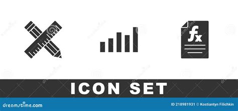set crossed ruler and pencil graph schedule chart diagram and function mathematical symbol