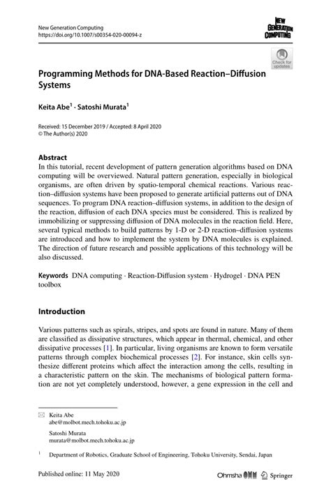 Pdf Programming Methods For Dna Based Reactiondiffusion Systems
