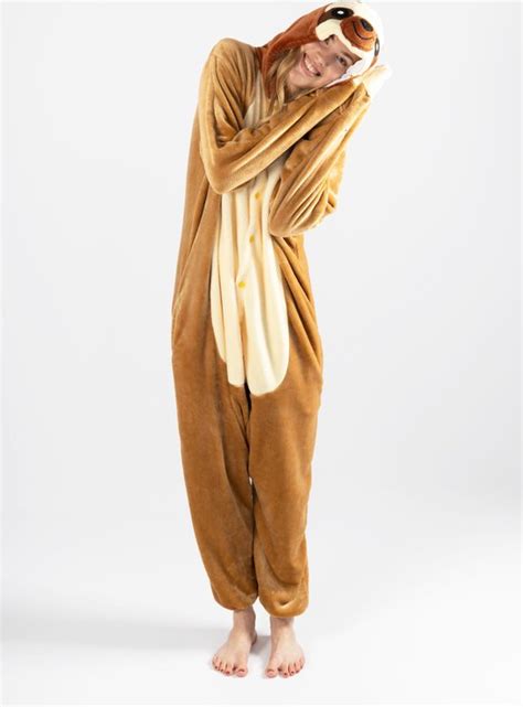 KIMU Onesie Luiaard Pak Maat XL XXL Luiaardpak Kostuum Bruin Sloth