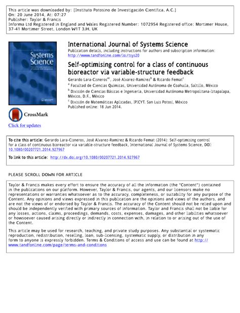 Pdf Self Optimising Control For A Class Of Continuous Bioreactor Via